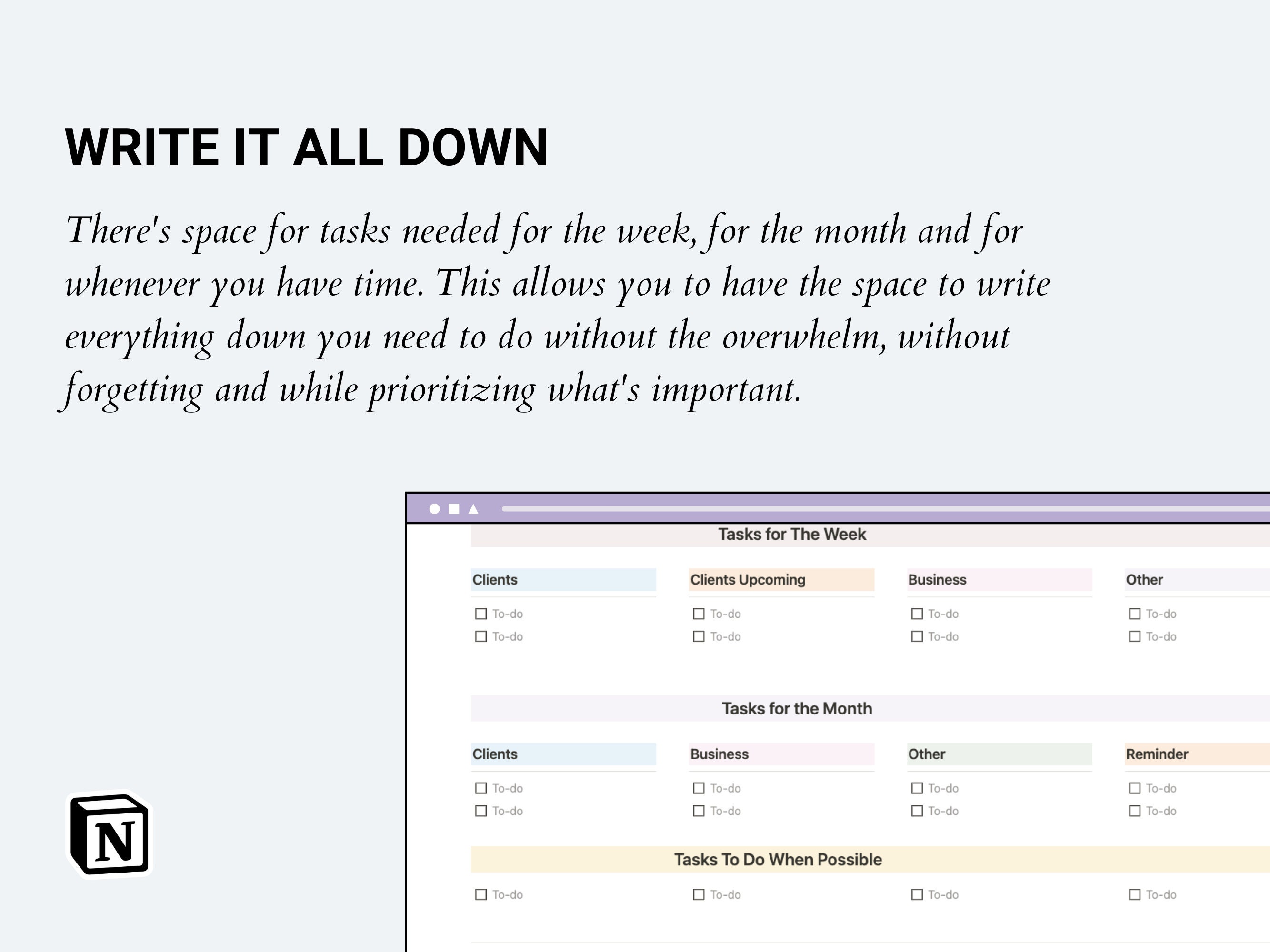 To Do List Notion Template | Notion | Organization | for Small ...