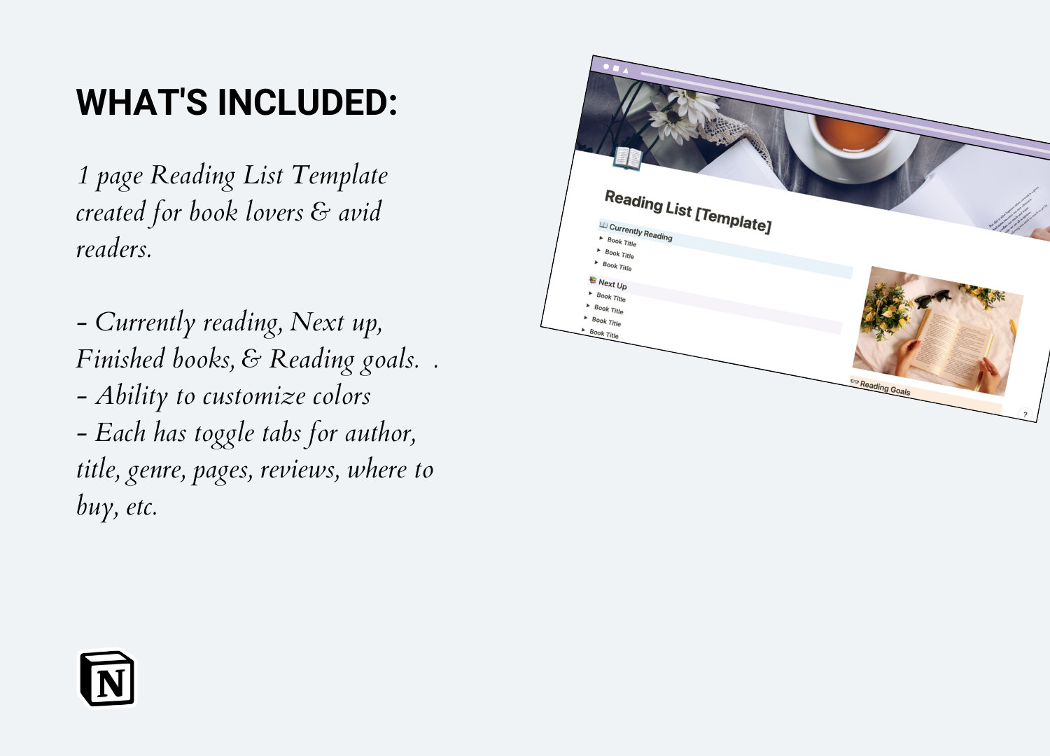 Reading List Notion Template | Notion | Organization | for Book Lovers ...