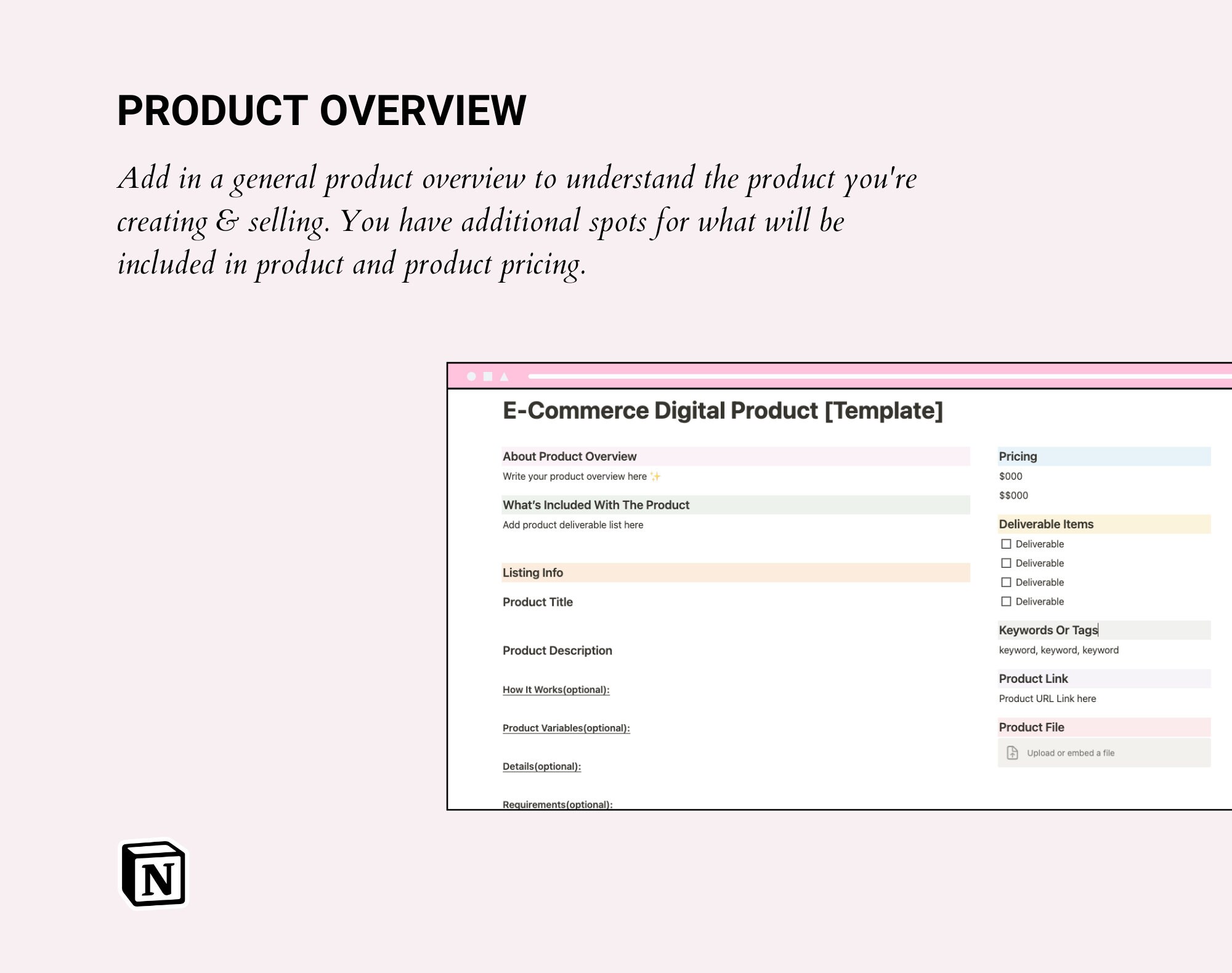 E-commerce Digital Product Notion Template | Notion | Organization ...