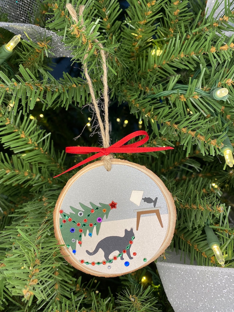 Wood Slice Ornament - Cat With Tree 12 by Doodads by Diana - Etsy