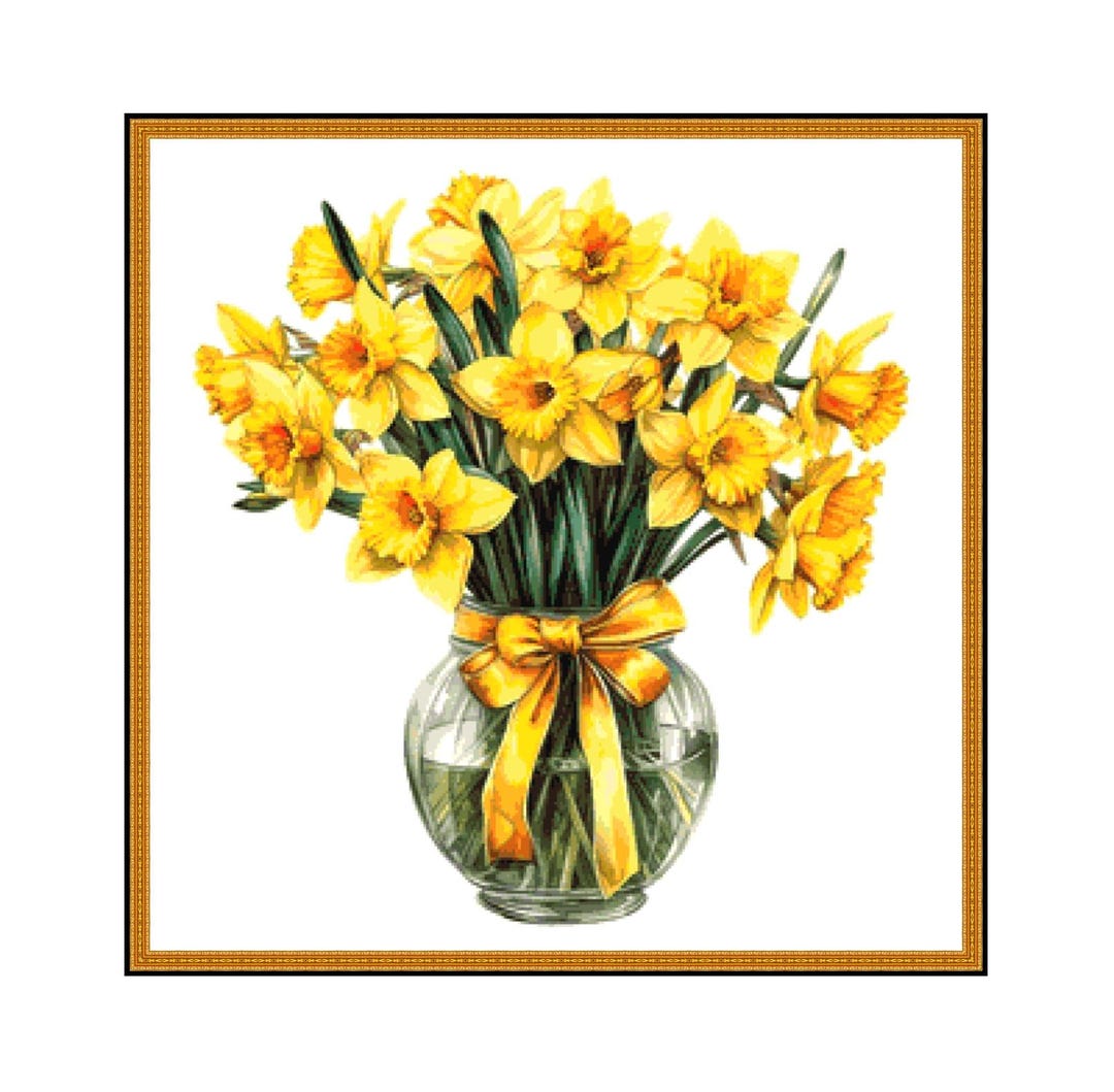 Cross Stitch Pattern, Daffodils in a Vase, Printable PDF, Instant ...