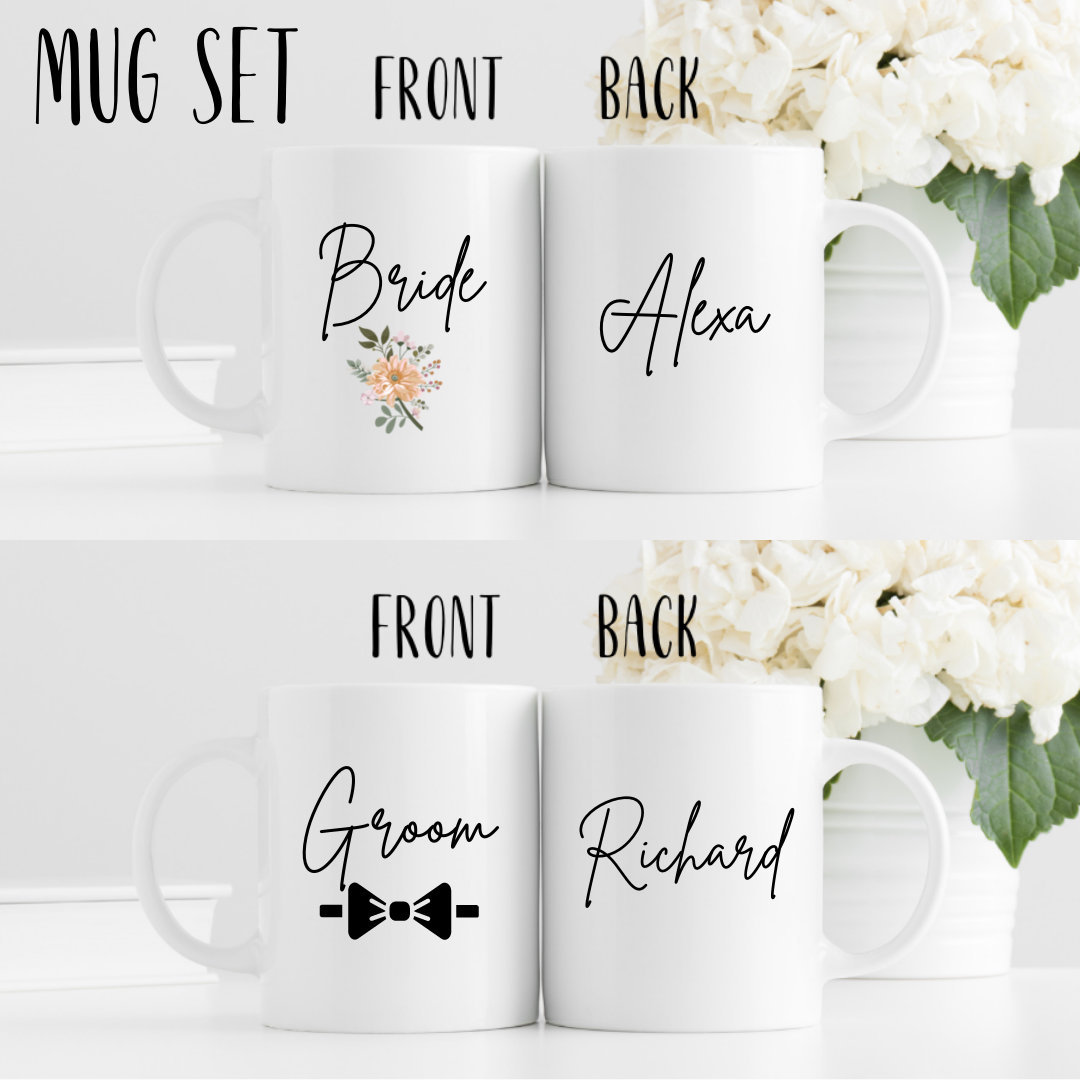 Bride and Groom Coffee Mug Set,personalized Custom Bride Groom Name ...