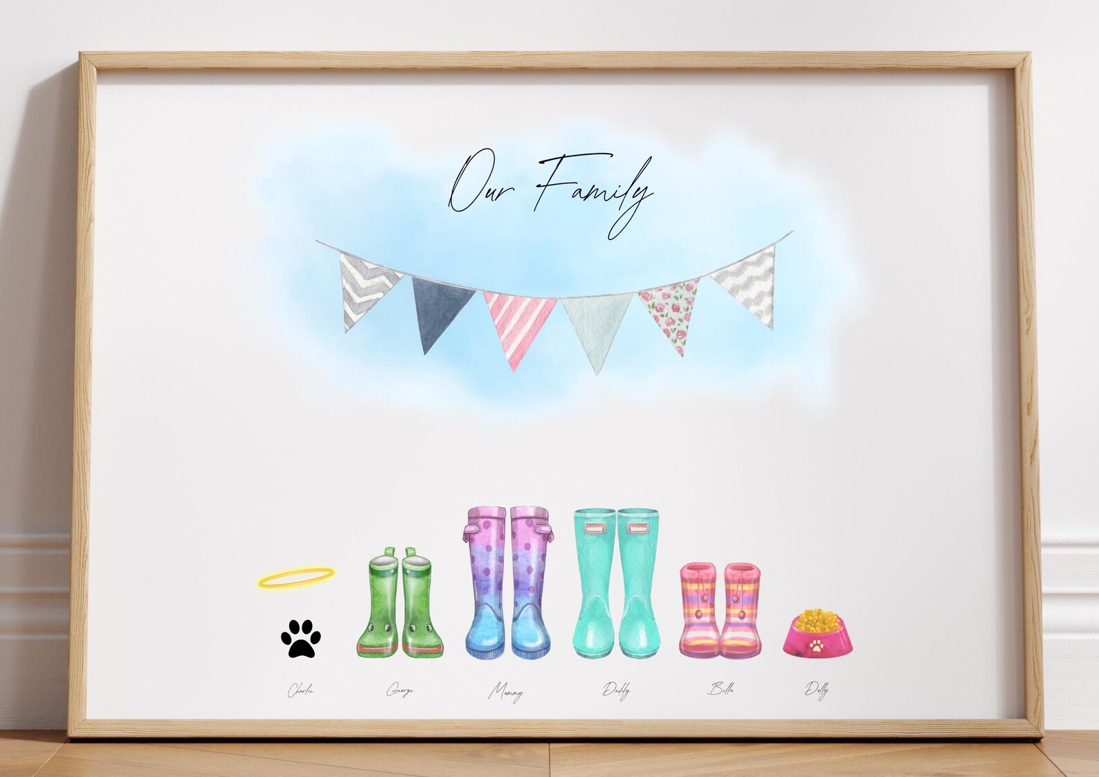 Family Name Print, Custom Welly Boot Print, Family Print, Welly Boot ...