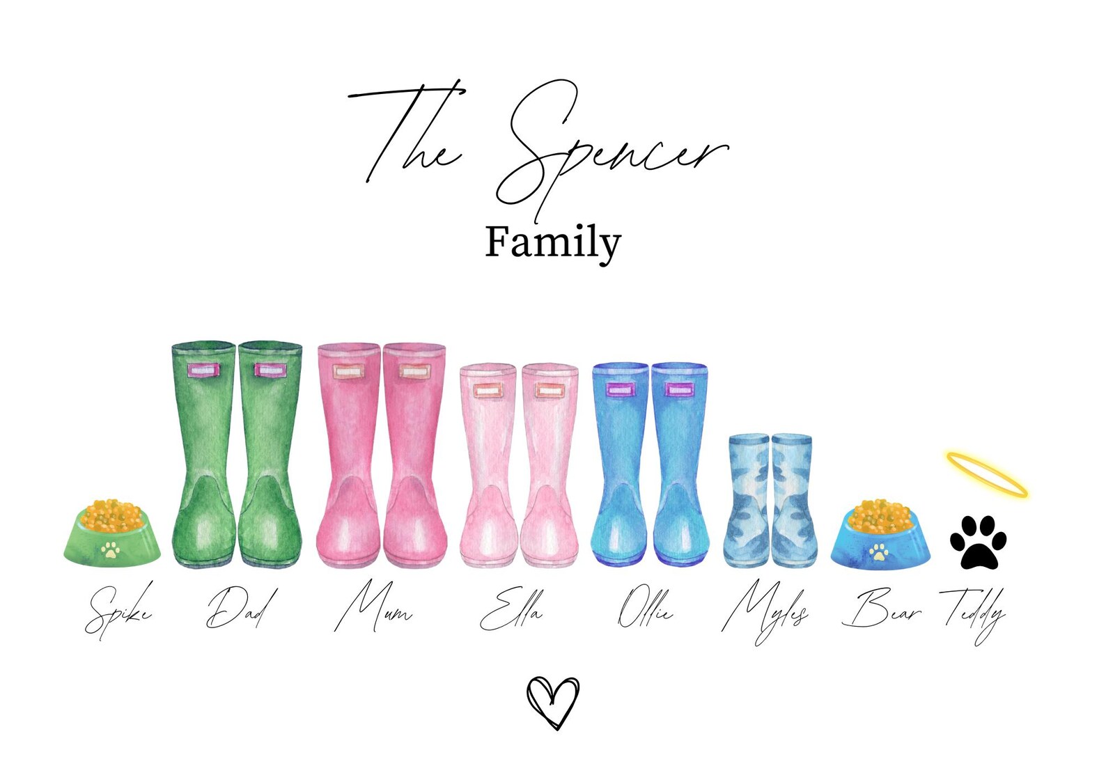 Family Name Print, Custom Welly Boot Print, Family Print, Welly Boot ...
