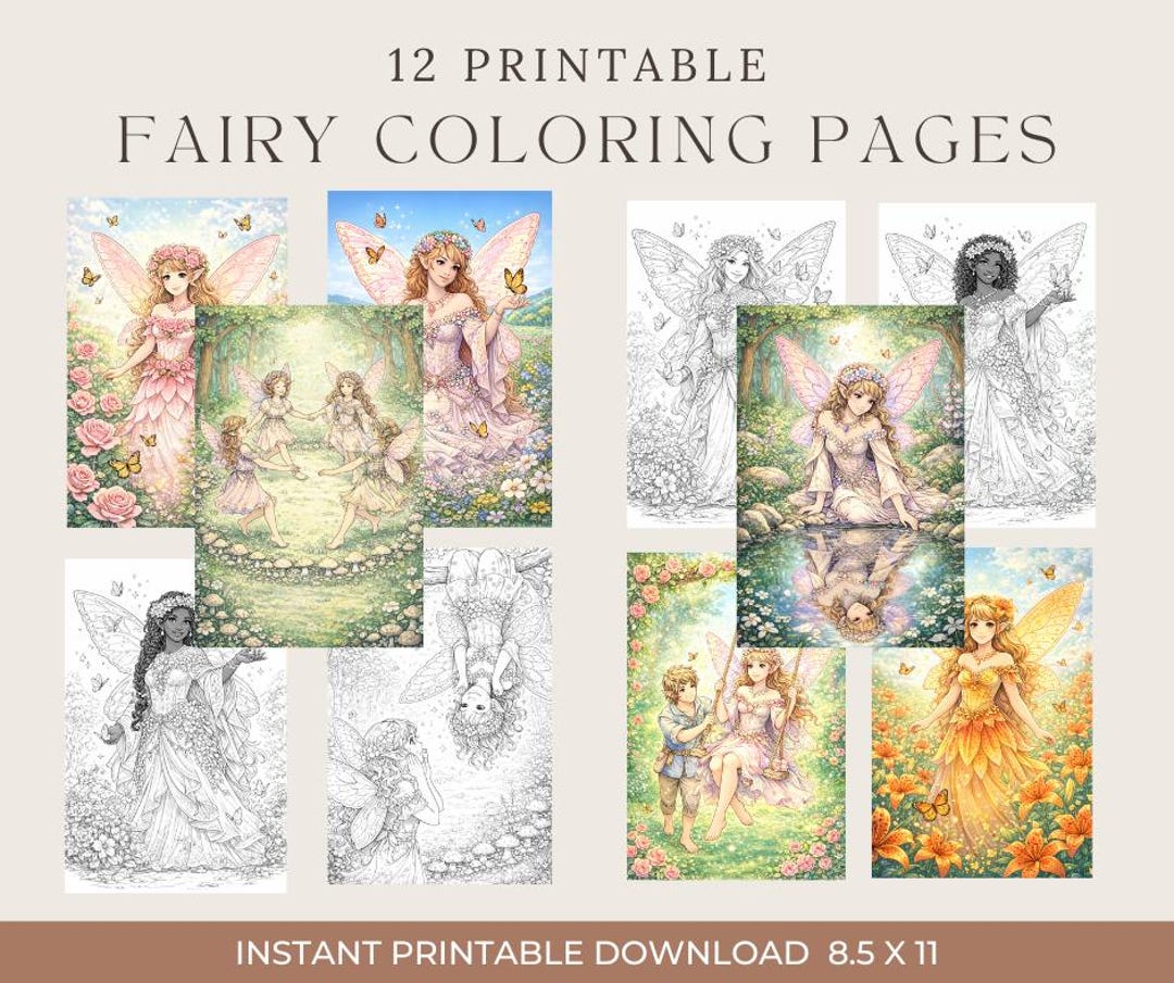 Fairy Coloring Pages – 12 Whimsical Fantasy Art Printables (PDF ...