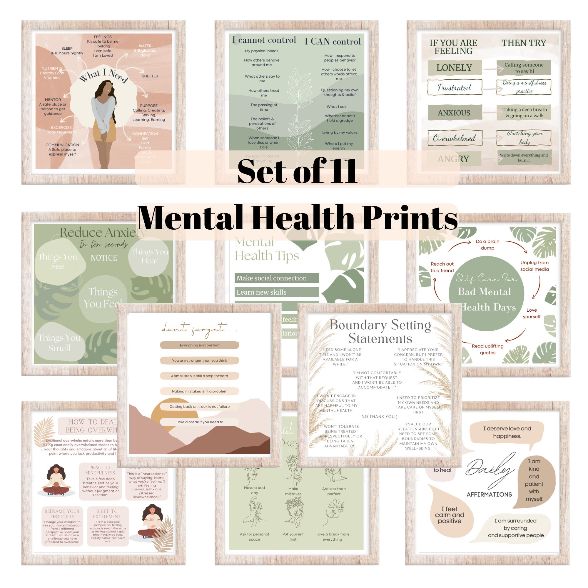 DIGITAL Set of 11 Mental Health Posters Printable Mental Health Posters ...