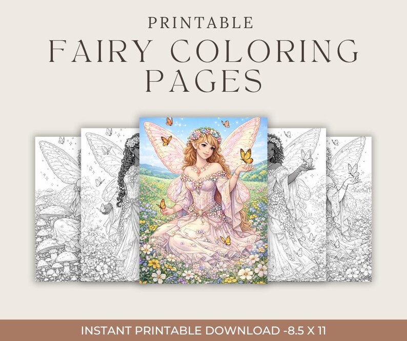 Fairy Coloring Pages – 12 Whimsical Fantasy Art Printables (PDF ...