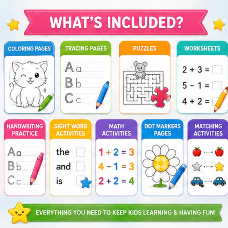 Kids Learning Bundle | Alphabet Tracing, Sight Words, Coloring Pages ...