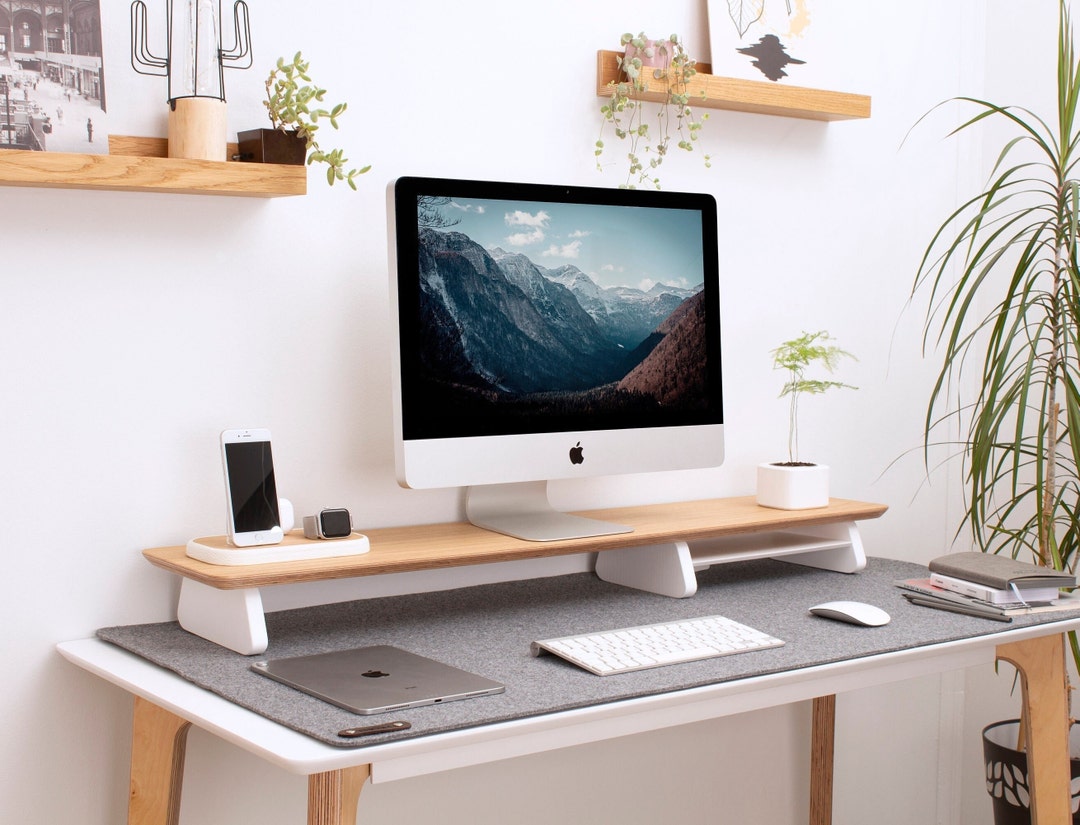 Wood Dual Monitor Stand Home Office Organization Desk Shelf - Etsy Hong ...