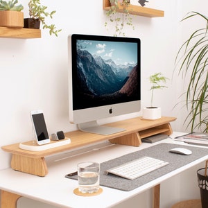 Wood Dual Monitor Stand Home Office Organization Desk Shelf - Etsy Hong ...