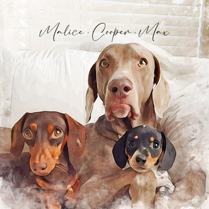 Multiple Pet Portrait Custom Dog Painting Watercolor, Multiple Dog ...
