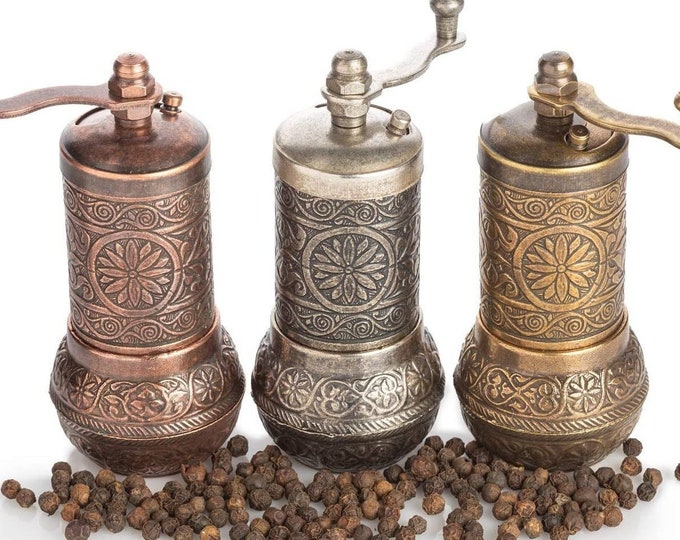 Pepper Grinder, Refillable Turkish Spice Mill With Adjustable Handle ...