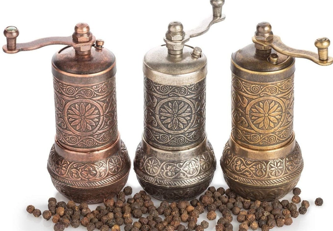 Pepper Grinder, Refillable Turkish Spice Mill With Adjustable Handle ...