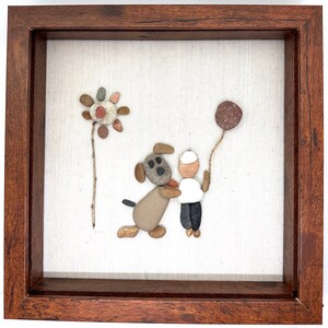 Dog Pebble Art, Child Play With Dog Frame, Family Pebble Art. Cute Dog ...