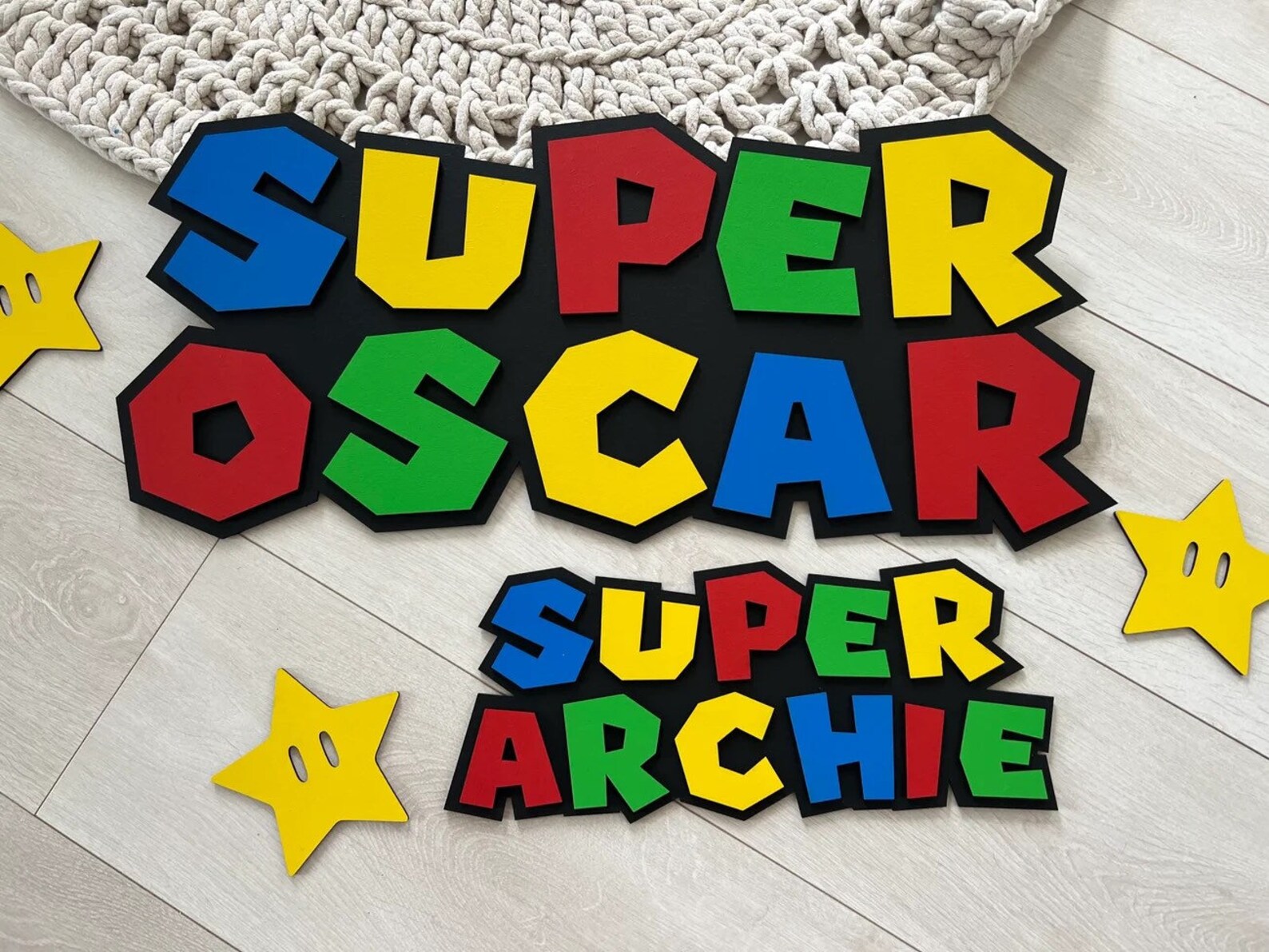 Wooden Super Mario Name Plaque 2 Lines & 3 Stars Set • Boys / Girls ...