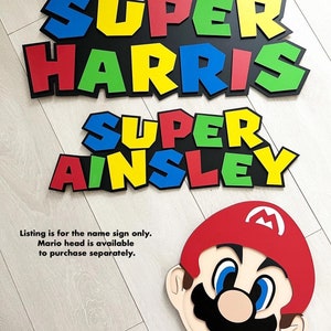 Wooden Super Mario Name Plaque 2 Lines & 3 Stars Set • Boys / Girls ...