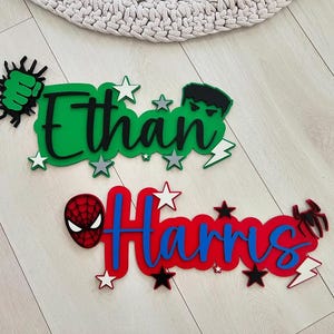 Wooden Avengers / Spider-man / Hulk Inspired Layered Name Plaque • Boys ...