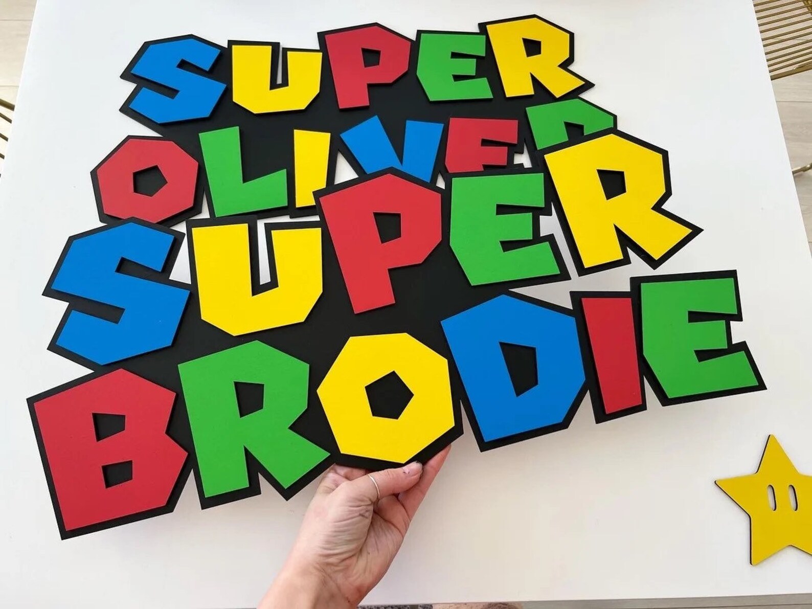 Wooden Super Mario Name Plaque 2 Lines & 3 Stars Set • Boys / Girls ...