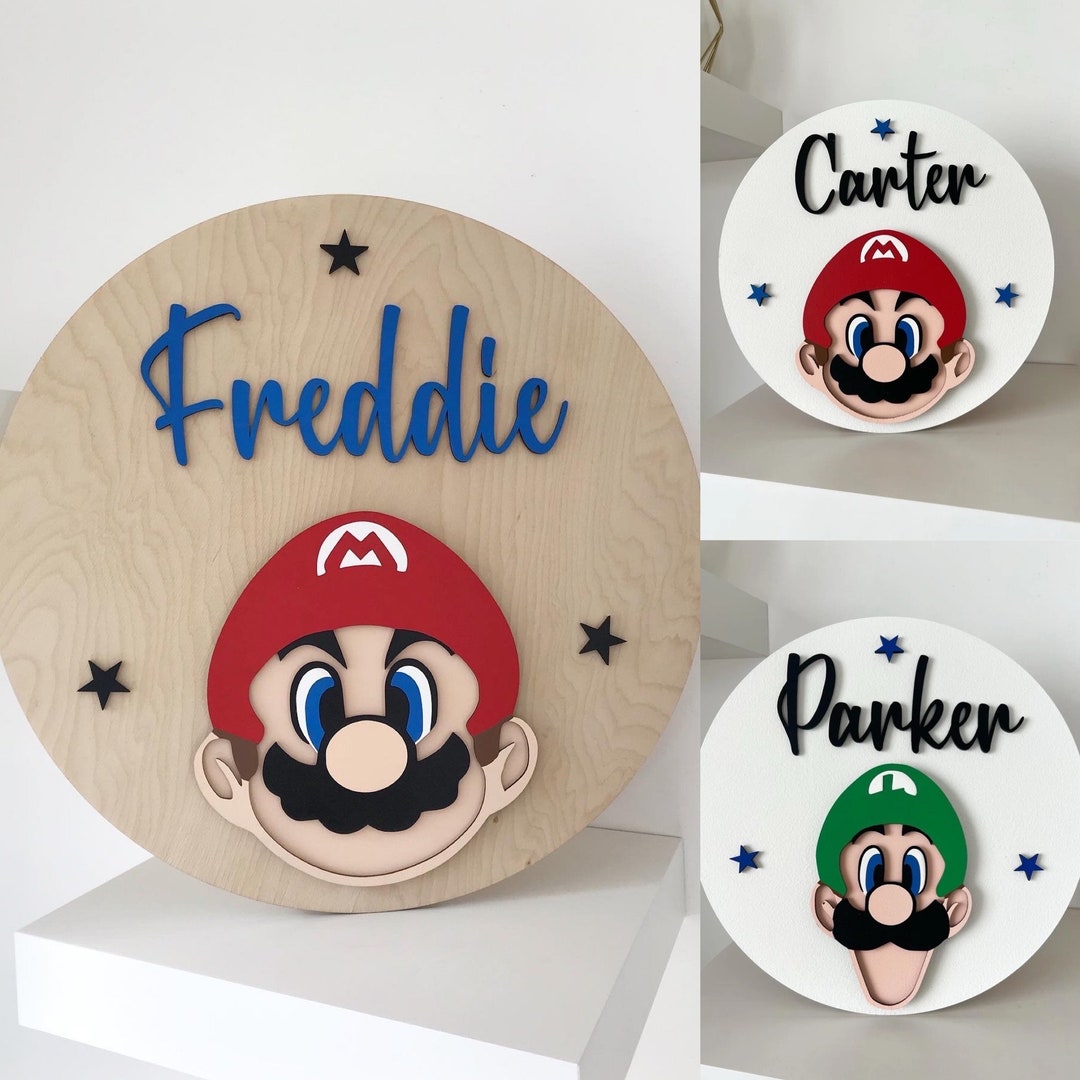 Wooden Handpainted Personalised Super Mario Inspired Name Plaque / Sign ...