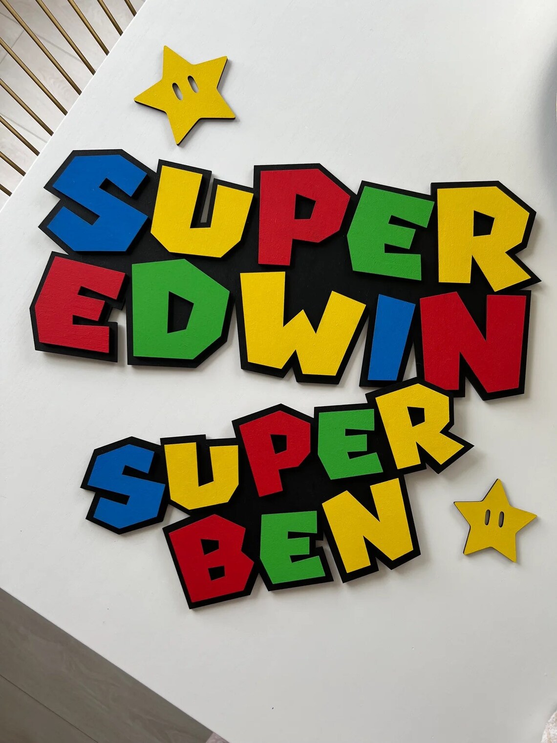 Wooden Super Mario Name Plaque 2 Lines & 3 Stars Set • Boys / Girls ...