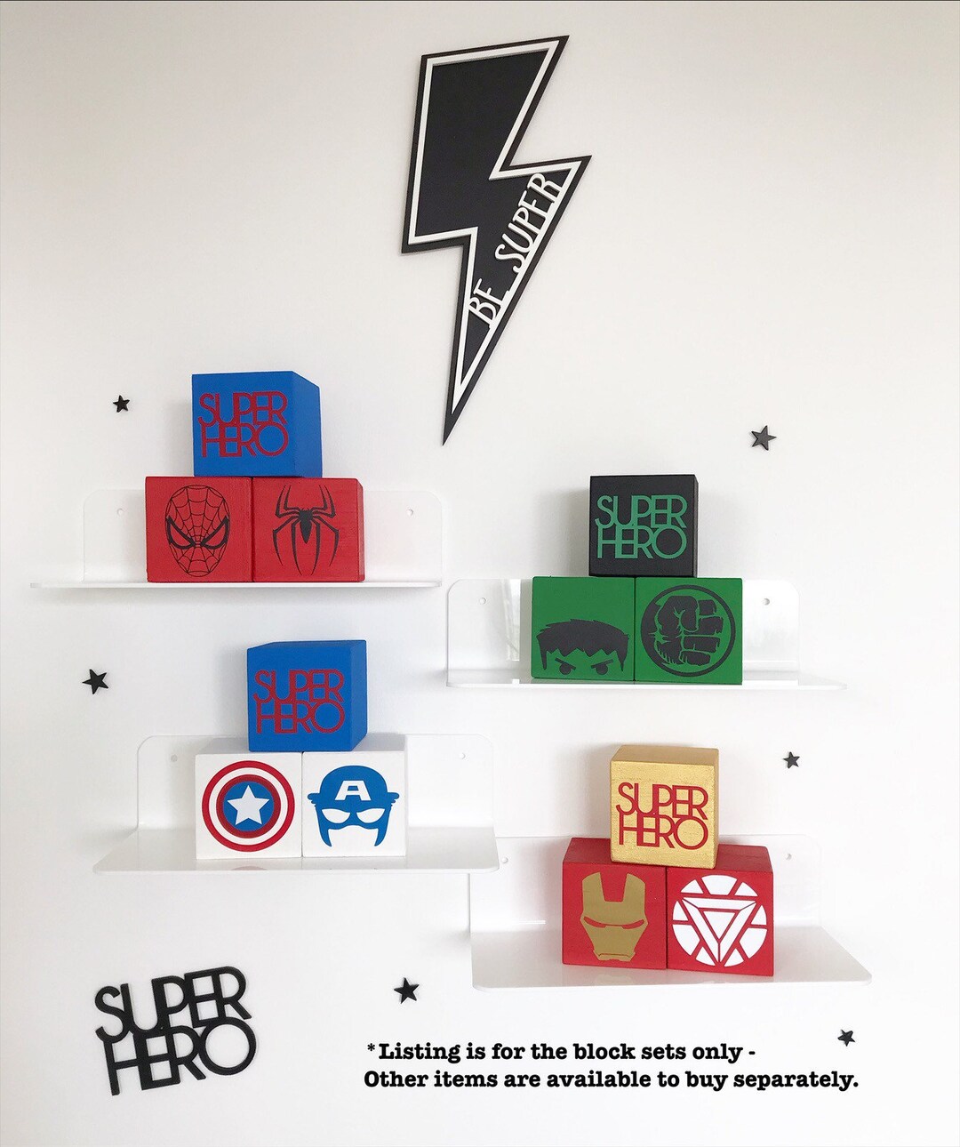 Wooden Superhero Set of 3 Decor Blocks Boys / Girls Super - Etsy