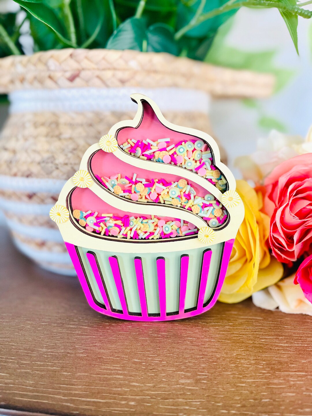Summer Cupcake Shaker - Wood Art - Etsy