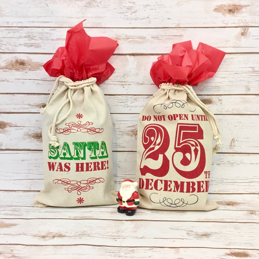 Rustic Christmas Wrapping Bags, Eco Resuable Linen Santa Sacks for Easy ...