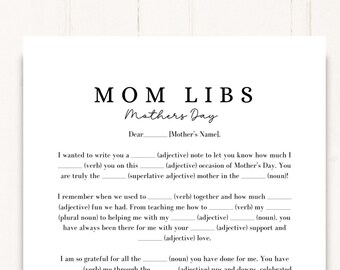Mother's Day Mad Libs | Mad Libs | Mother Day Game | Printable Mothers ...