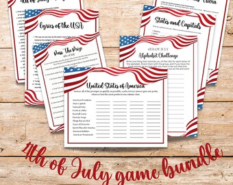 4th of July Games, 4th of July Game Bundle, Patriotic Games, 7 American ...