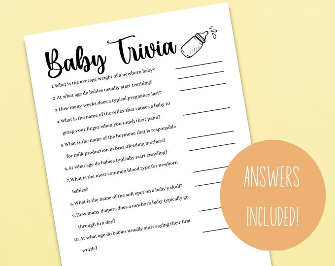 Baby Shower Trivia Game, Baby Trivia Game, Minimalist Baby Shower ...
