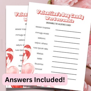 Valentine's Day Candy Word Scramble Game | Valentine Printable Games ...