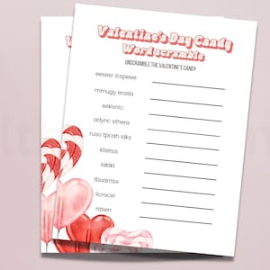 Valentine's Day Candy Word Scramble Game | Valentine Printable Games ...