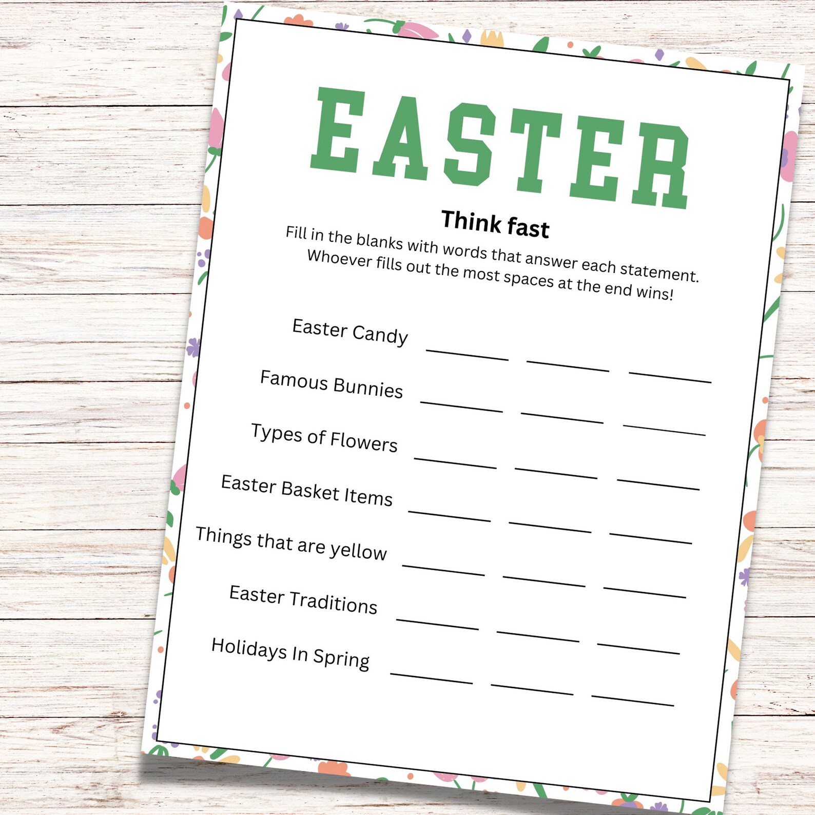 Easter Think Fast Game, Easter Party Game, Easter Printable Game ...