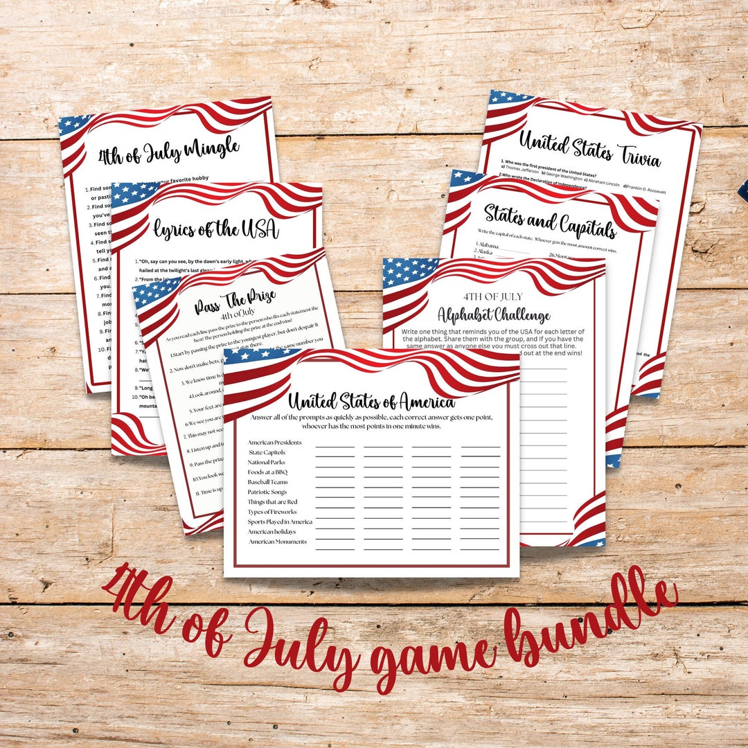 4th of July Games, 4th of July Game Bundle, Patriotic Games, 7 American ...