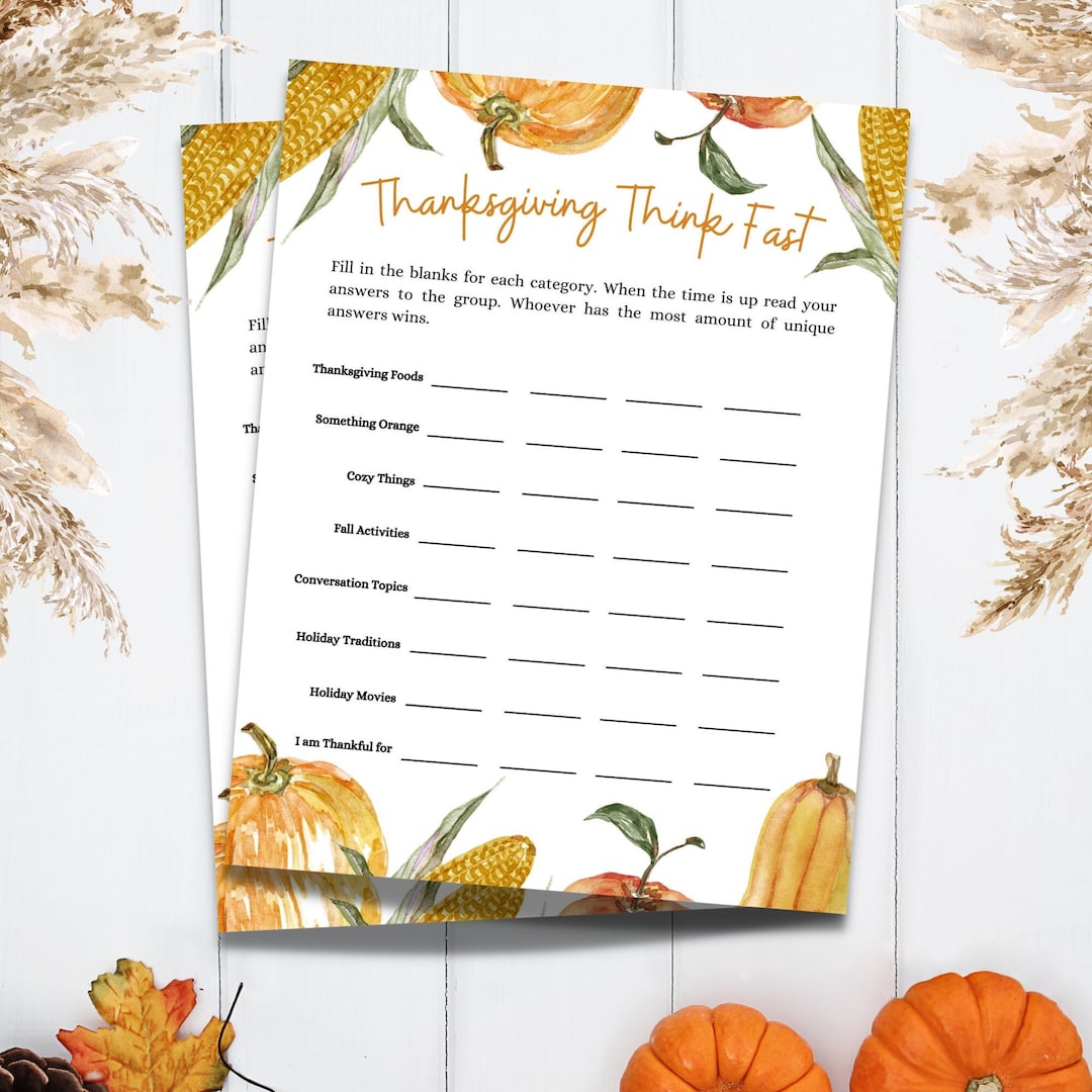 Thanksgiving Trivia Game, Think Fast Game, Thanksgiving Printable Games ...