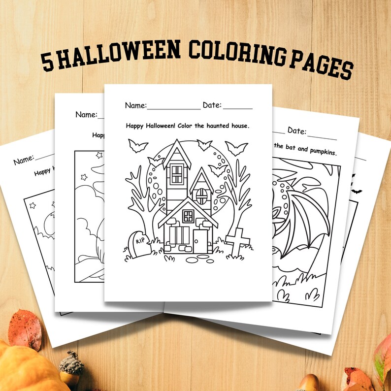 5 Halloween Coloring Page, Large Form for Toddler, Digital Download ...