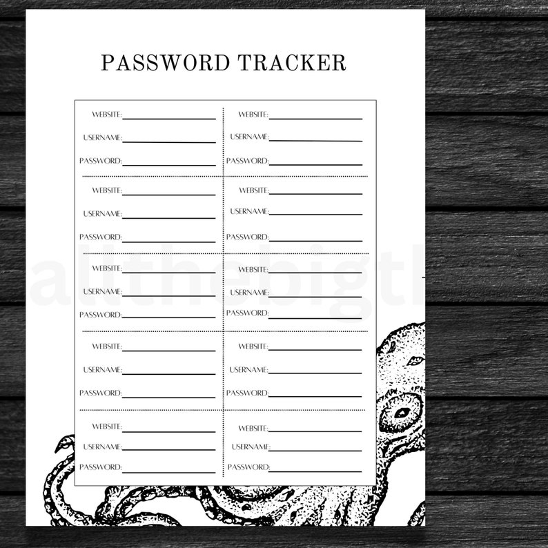 Printable Password Tracker Password Log And Password Keeper Journal Organizer Manager
