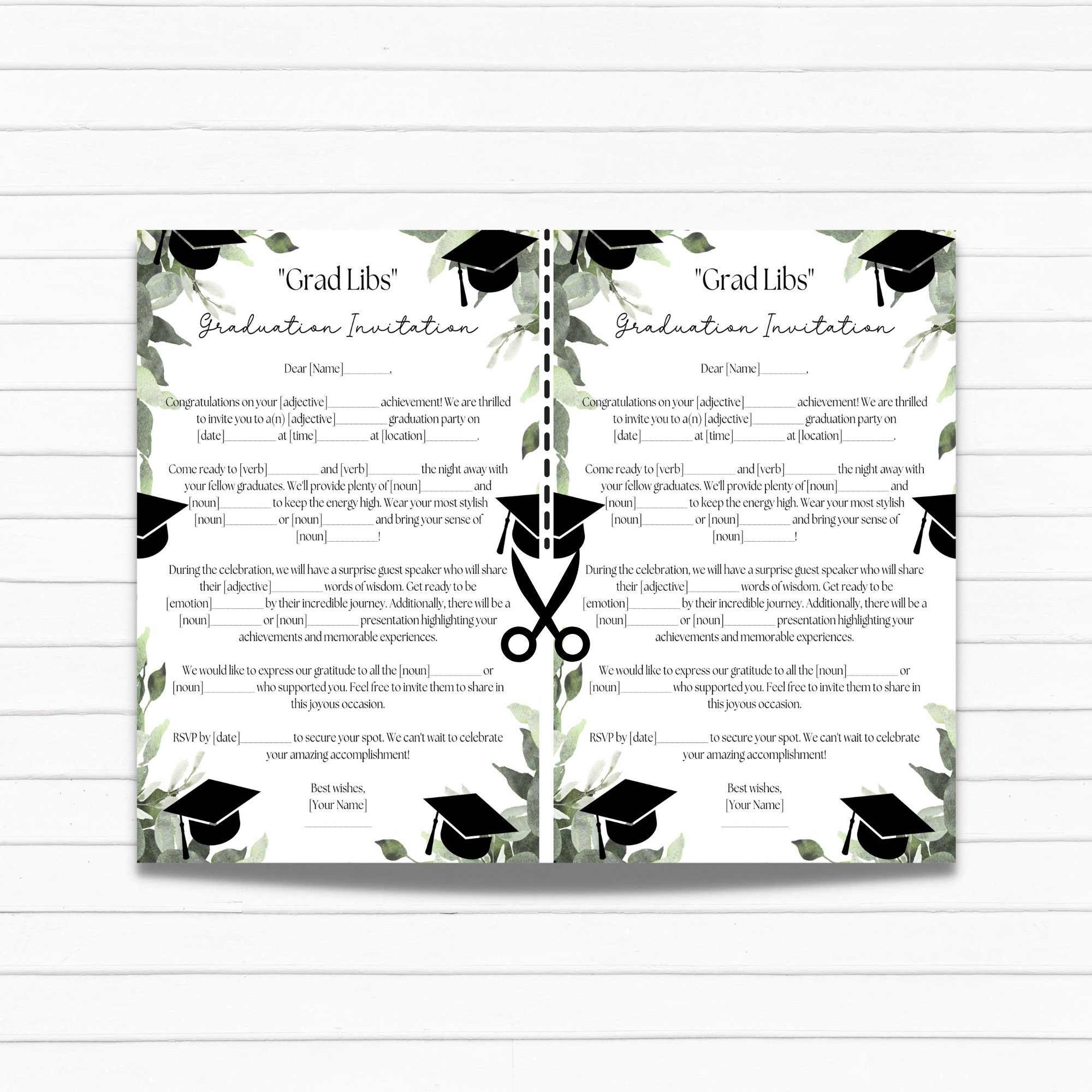 Grad Libs - Graduation Mad Lib Advice Cards in Black, Printable Instant ...