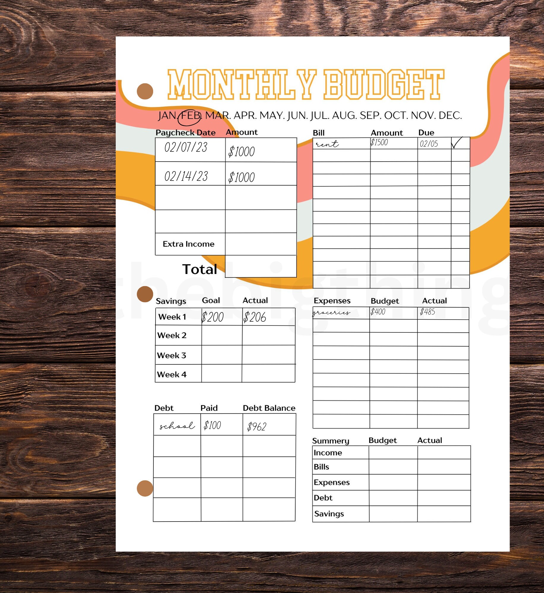 Paycheck Budget Overview Printable, Paycheck Budget Printable, Budget ...