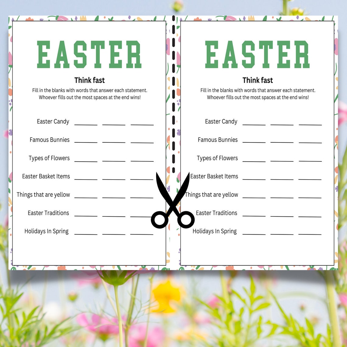 Easter Think Fast Game, Easter Party Game, Easter Printable Game ...