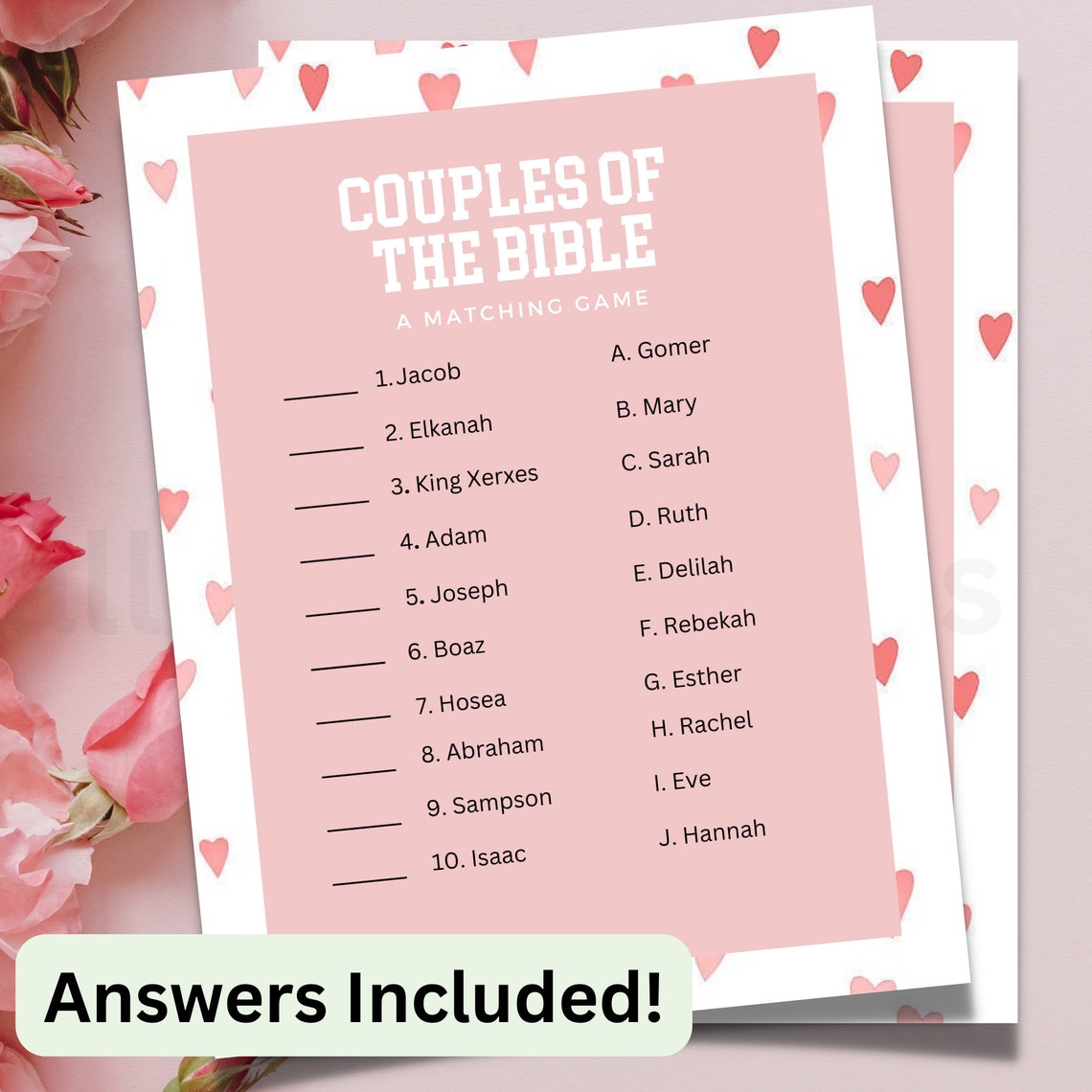 Bible Couples Match Game | Valentine Bible Match Party Game | Bible ...