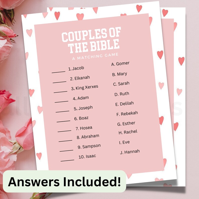 Bible Couples Match Game | Valentine Bible Match Party Game | Bible ...