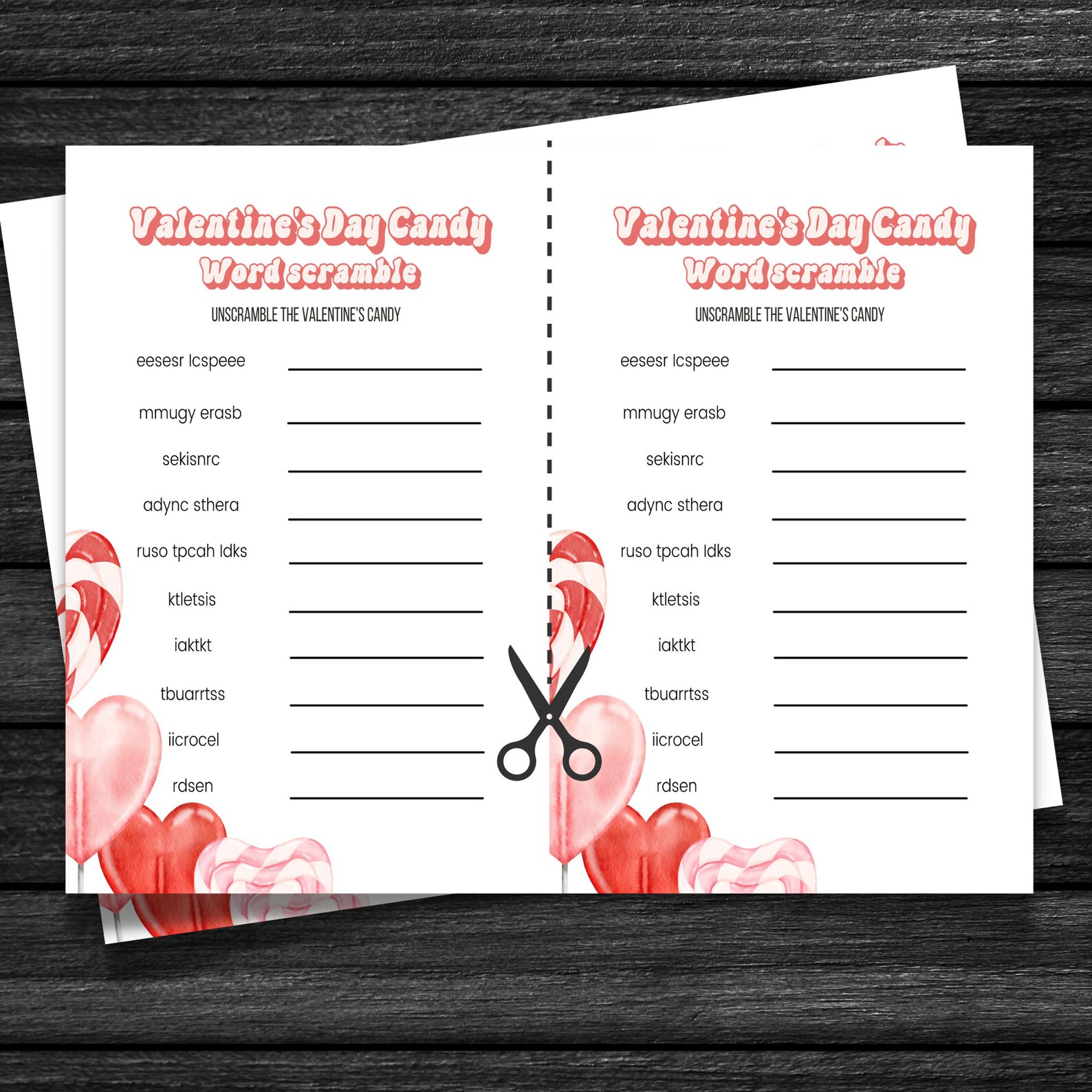 Valentine's Day Candy Word Scramble Game | Valentine Printable Games ...