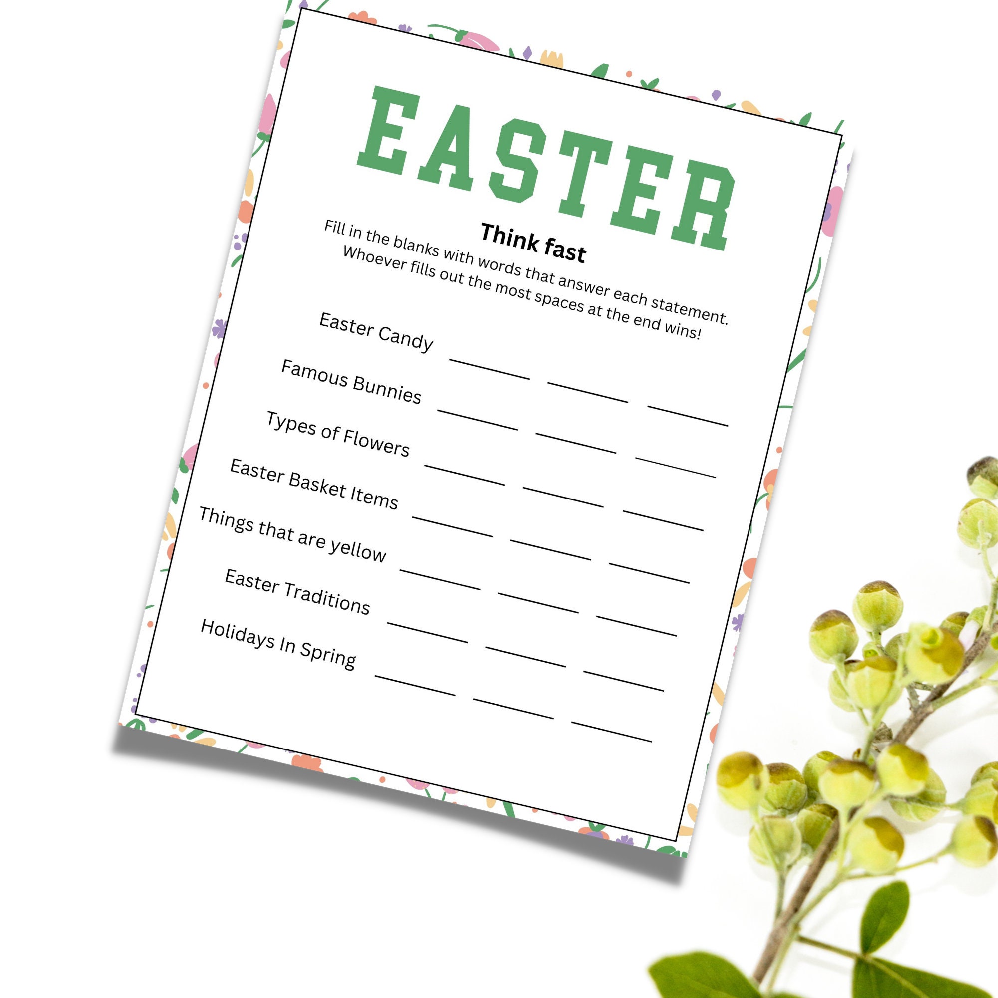Easter Think Fast Game, Easter Party Game, Easter Printable Game ...