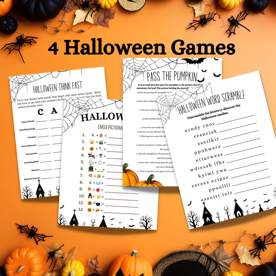 4 Halloween Printable Games Bundle, Fun Spooky Activities, Games for ...