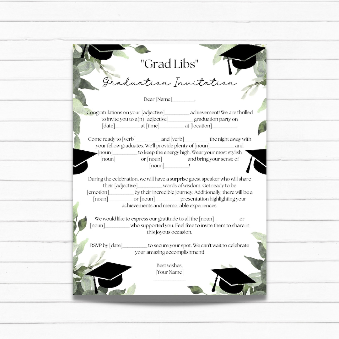 Grad Libs - Graduation Mad Lib Advice Cards in Black, Printable Instant ...