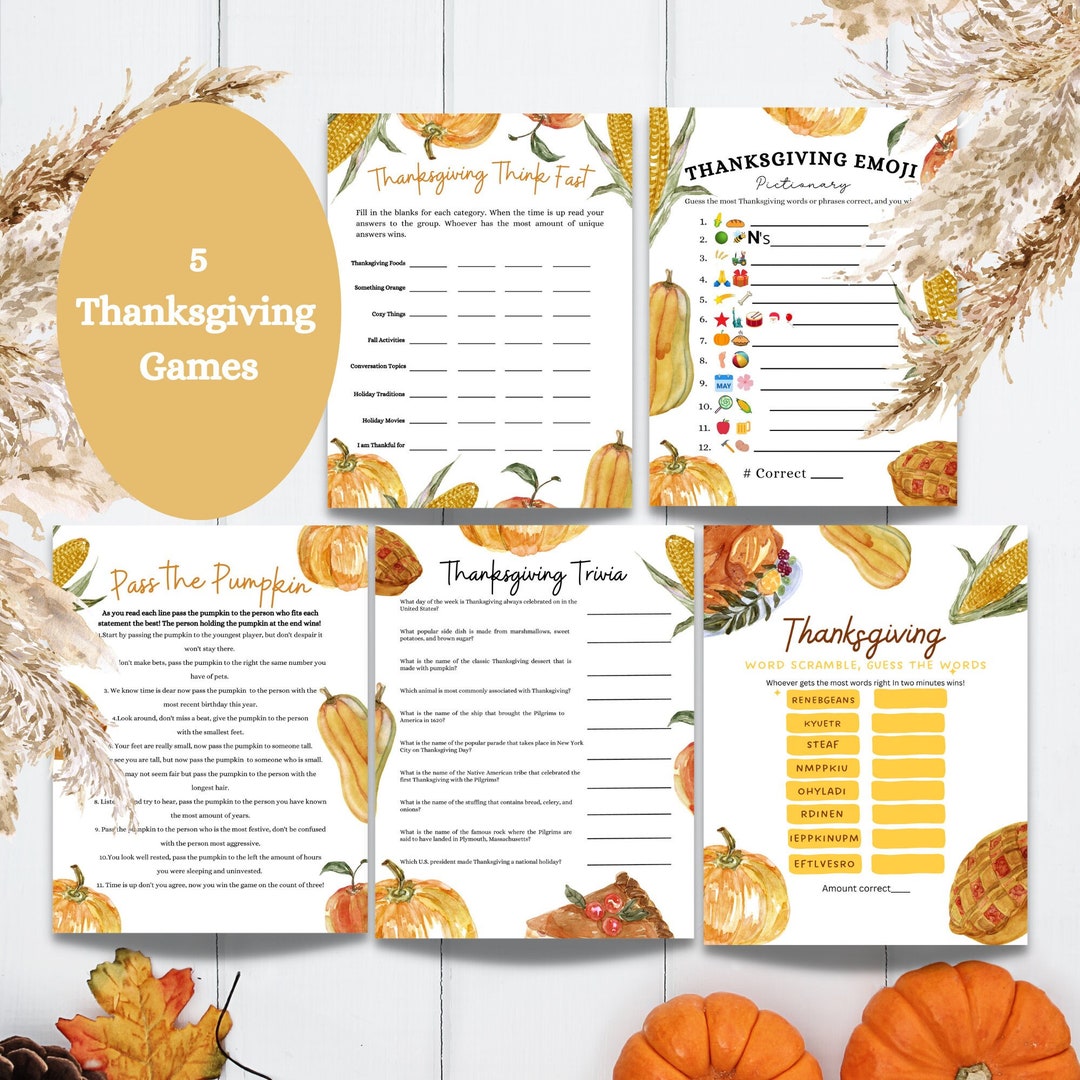 Thanksgiving Games Bundle, Printable Games, Dinner Party Games ...