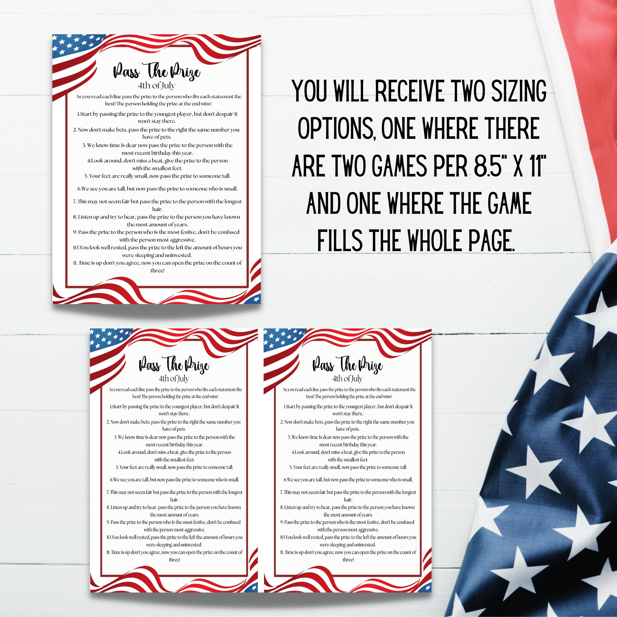 Fourth of July Pass the Prize Game, Printable Family Games, Patriotic ...