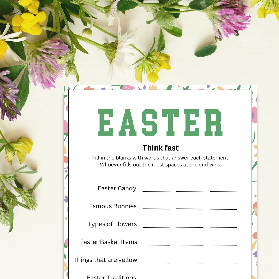Easter Think Fast Game, Easter Party Game, Easter Printable Game ...