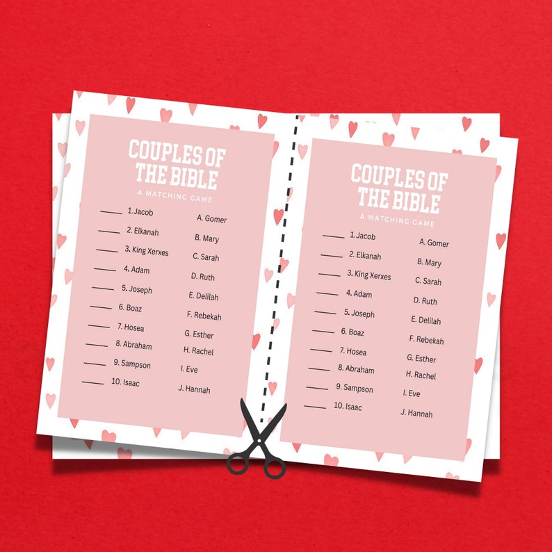 Bible Couples Match Game | Valentine Bible Match Party Game | Bible ...
